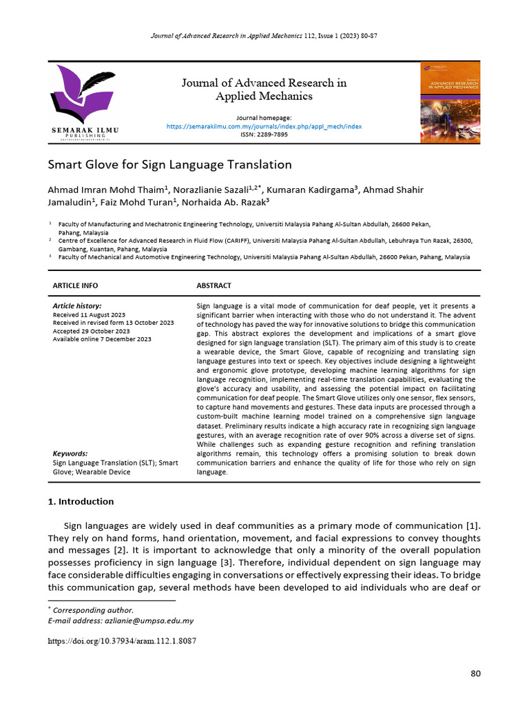 Smart Glove For Sign Language Translation Using Arduino | PDF ...