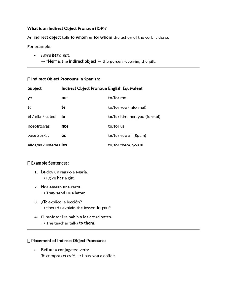 Indirect Object Pronoun | PDF