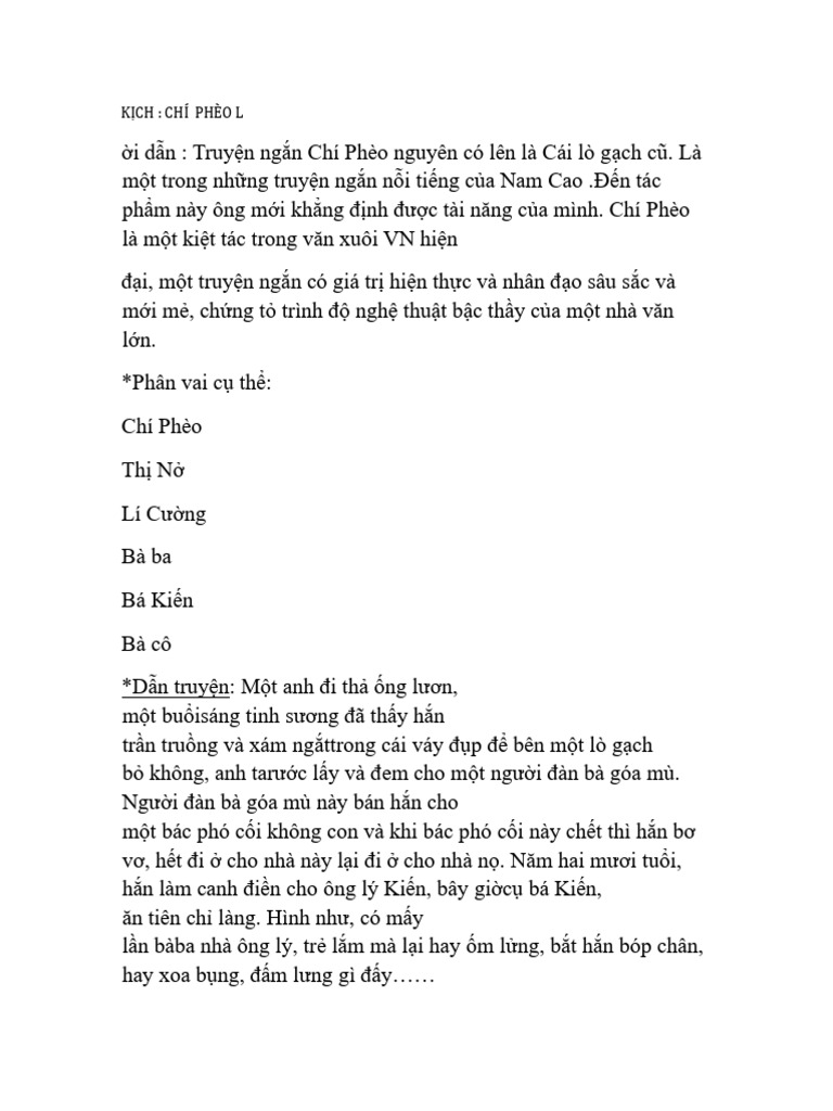 Kịch Bản Chí Phèo (10A4) | PDF