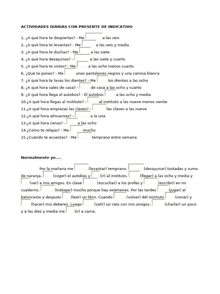Actividades Diarias Con Presente de Indicativo | PDF
