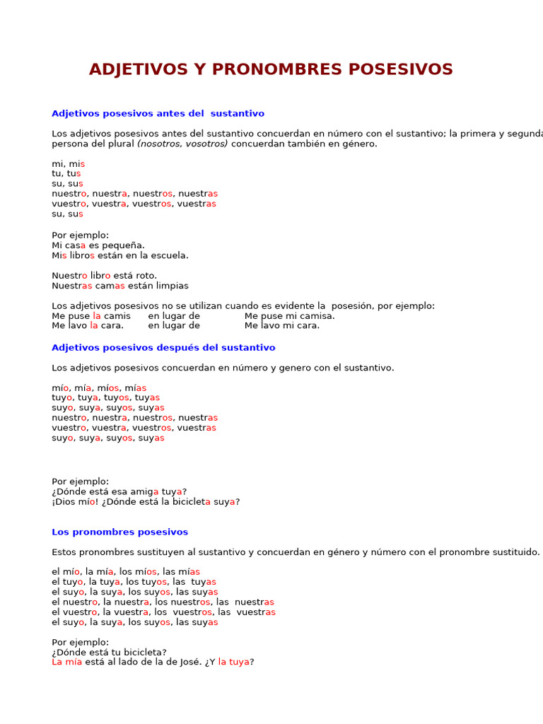 Adjetivos y Pronombres Posesivos | PDF | Adjetivo | Pronombre