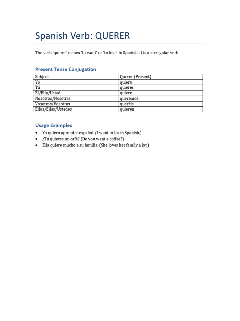 Querer Verb Exercise | PDF