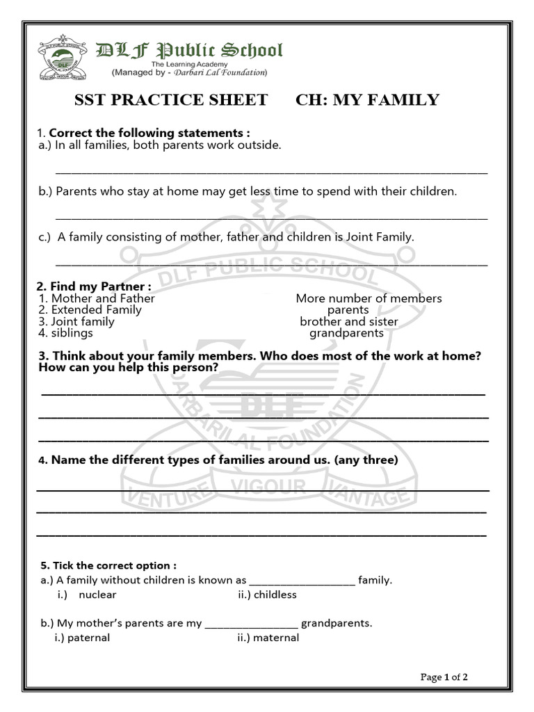 My Family Practice Worksheet | PDF | Social Institutions | Social ...