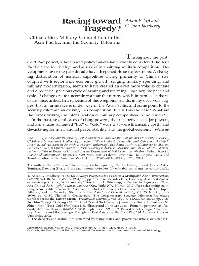 Racing Toward Tragedy? China's Rise, Military Competition in The Asia ...