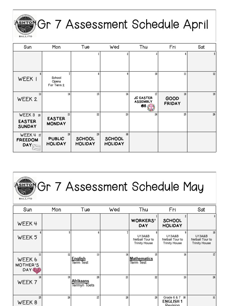 GR 7 Assessment Schedule T2 2025 | PDF | Tests | Schools