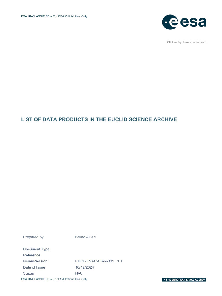 EUCL-ESAC-CR-9-001 List Products Science Archive 1-1-20241216 | PDF ...