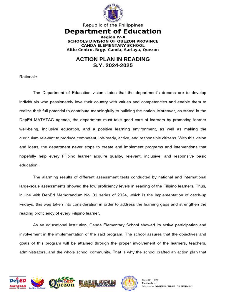 ACTION PLAN IN READING 2024 | PDF | Learning | Human Communication