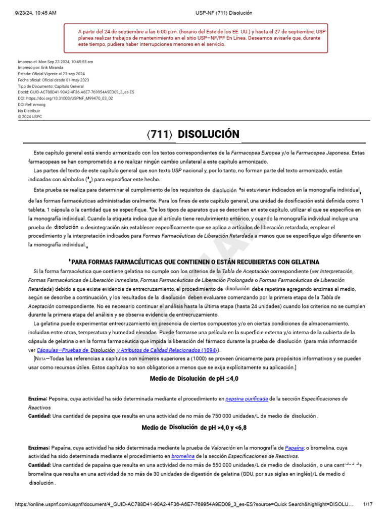 USP-NF 711 Disolución | PDF | Medicamentos con receta | Farmacia