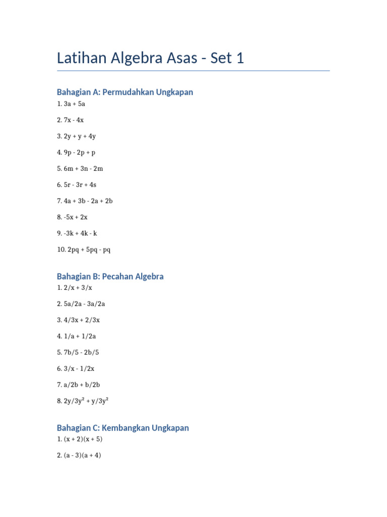 Latihan Algebra Set 1 | PDF