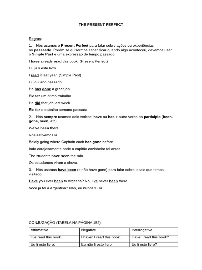 The Present Perfect 9º Ano Outubro 2024 | PDF | Gramática | Mecânica da linguagem