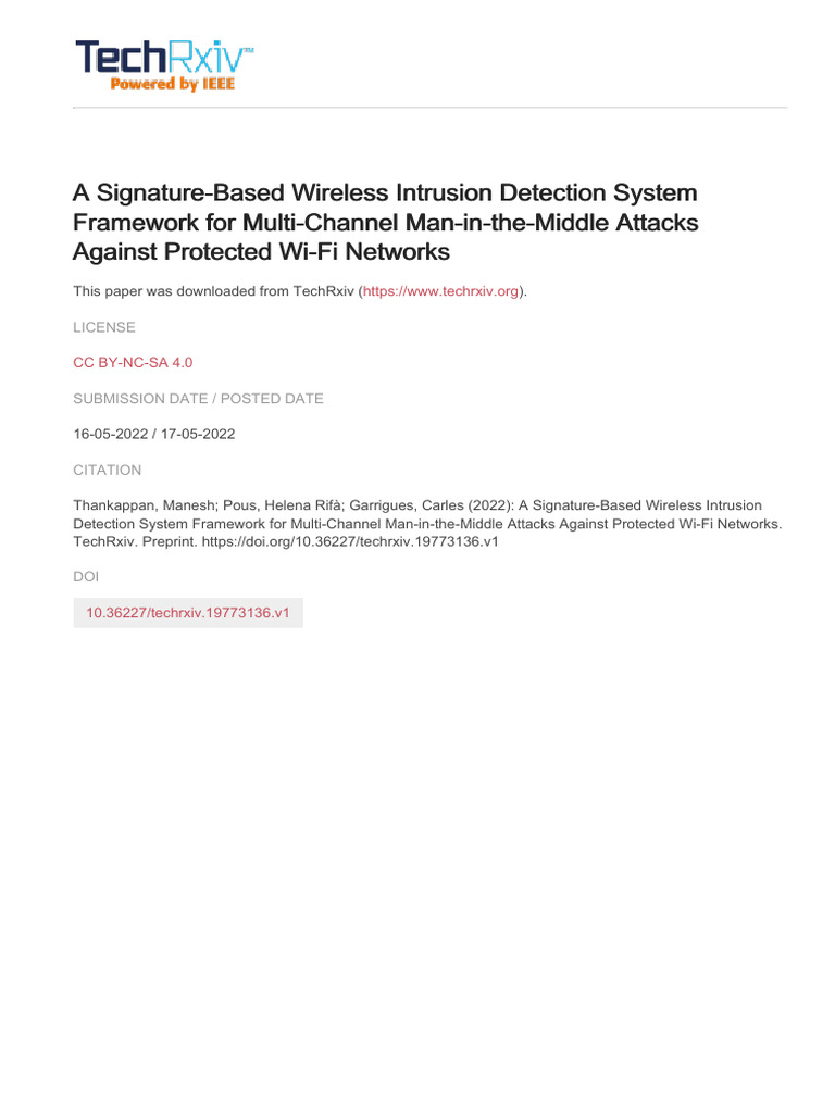 A Signature-Based Wireless Intrusion Detection Sys | PDF | Wi Fi ...