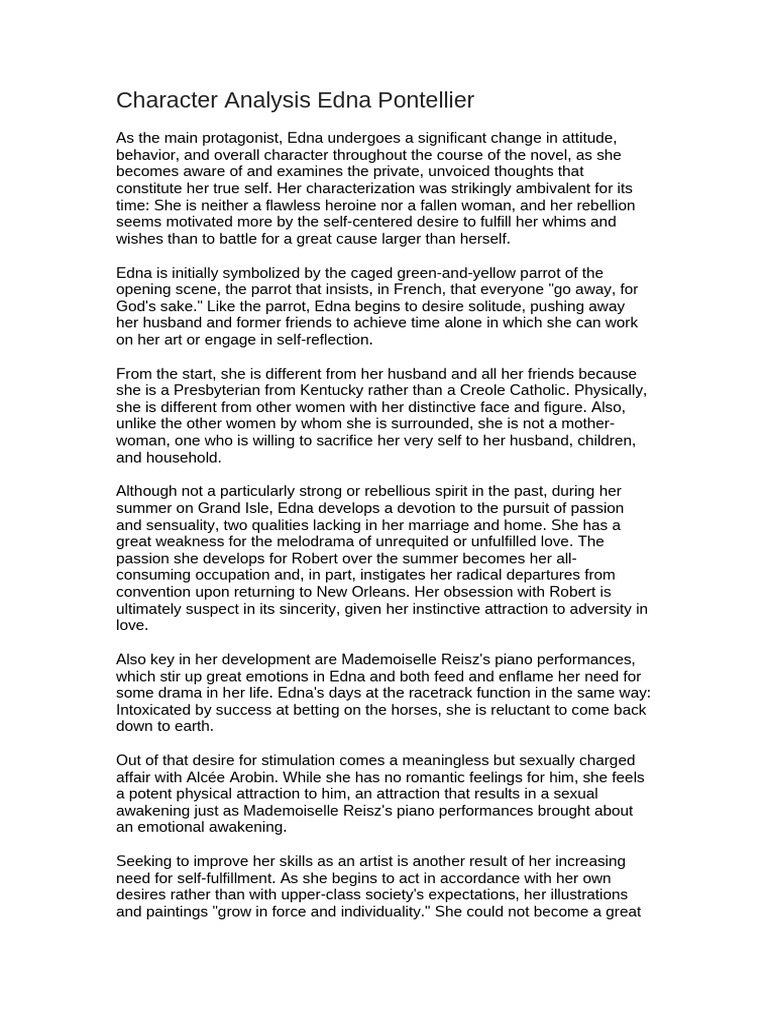 Edna Pontellier: A Character Analysis | PDF | The Awakening (Chopin ...