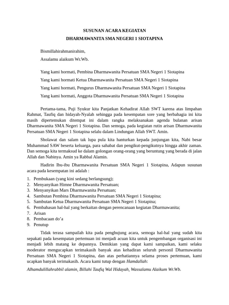 Susunan Acara Kegiatan DWP | PDF