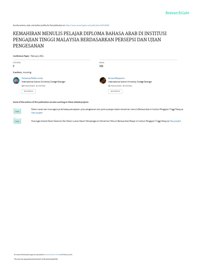 005 ID012 Kemahiran Menulis Pelajar Diploma Bahasa Arab | PDF