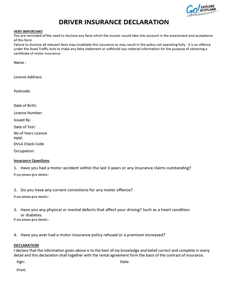 Form - Driver Declaration | PDF