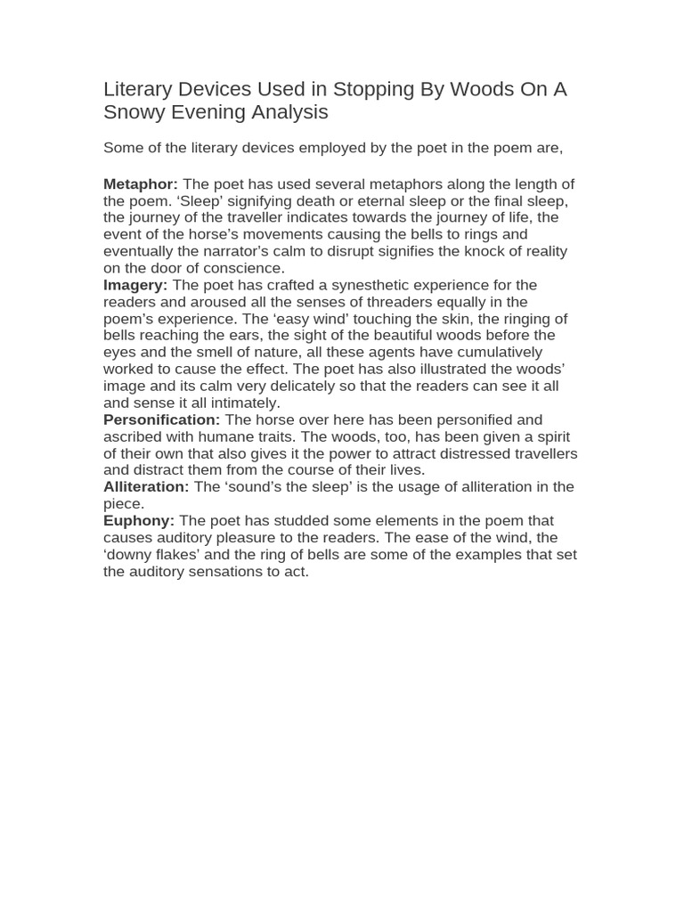 Literary Devices Used in Stopping by Woods On A Snowy Evening Analysis ...