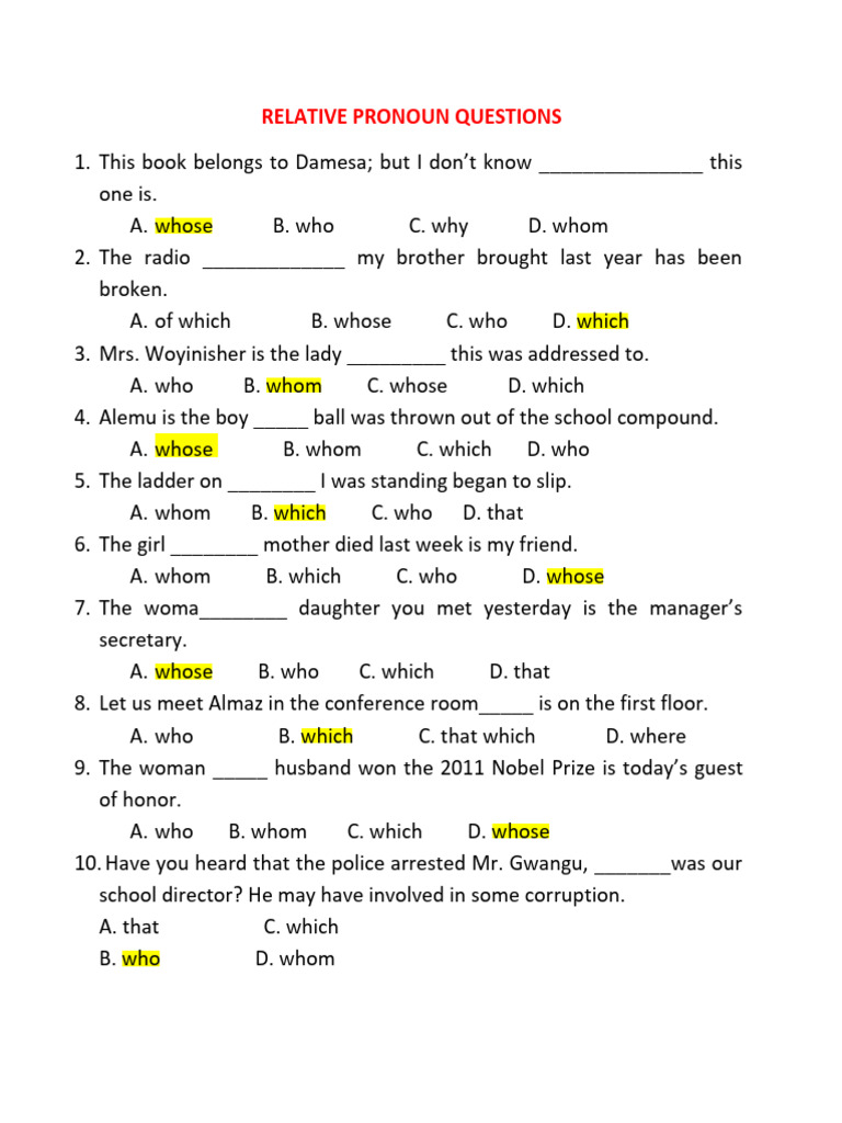 Ans.relative Pronoun Questions | PDF