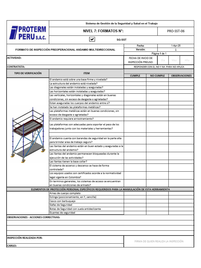 Formato de Inspeccion Andamio Multidireccional | PDF | Andamio