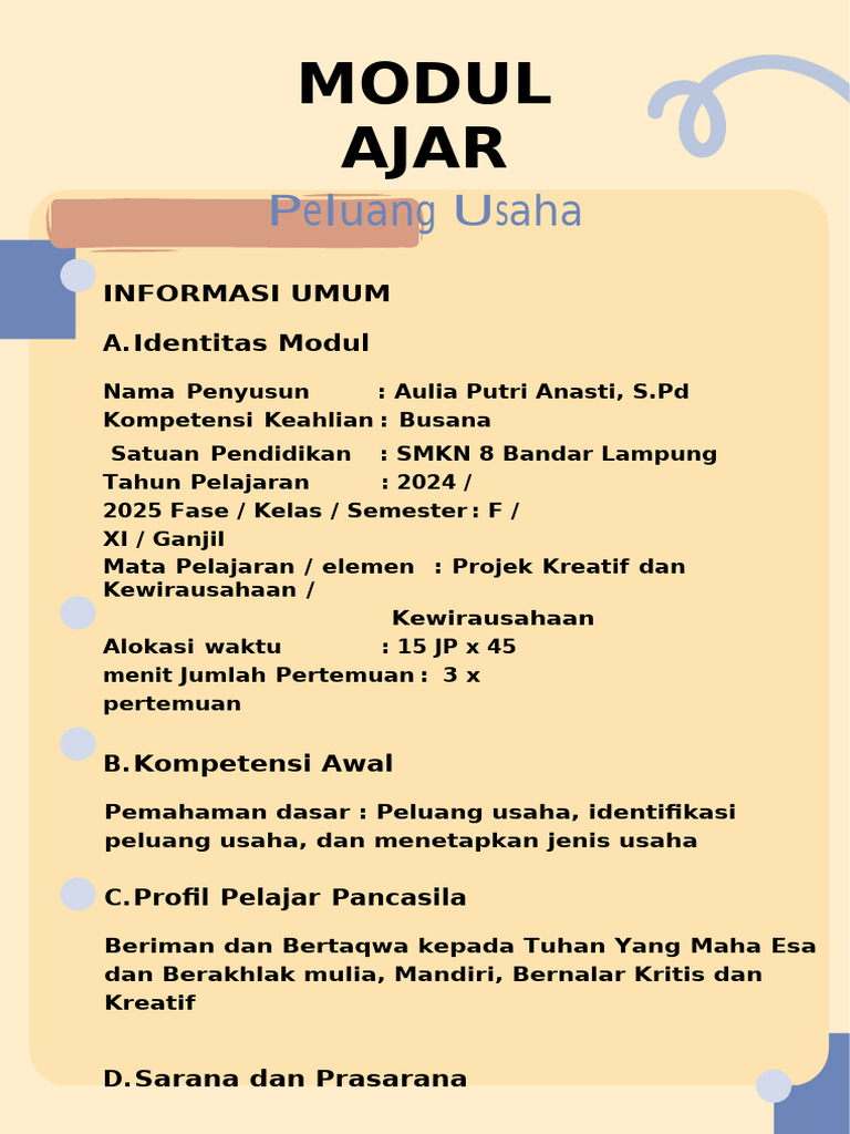 Modul Ajar Peluang Usaha | PDF