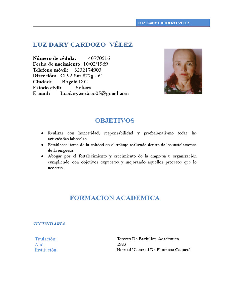 Hoja de Vida Luz Dary | PDF