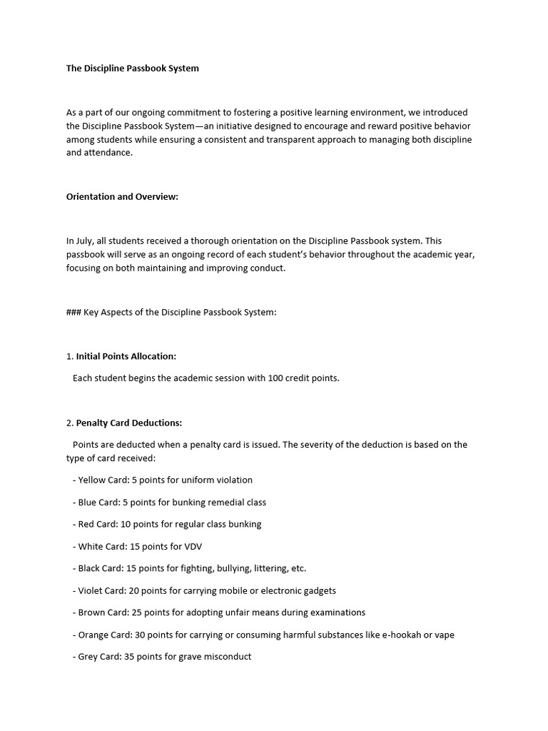 Discipline Passbook System Overview | PDF | Disciplines
