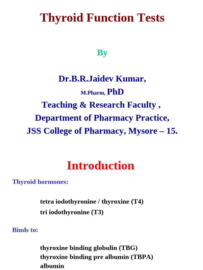 Thyroid Function Tests Overview | PDF | Thyroid | Thyroid Stimulating ...