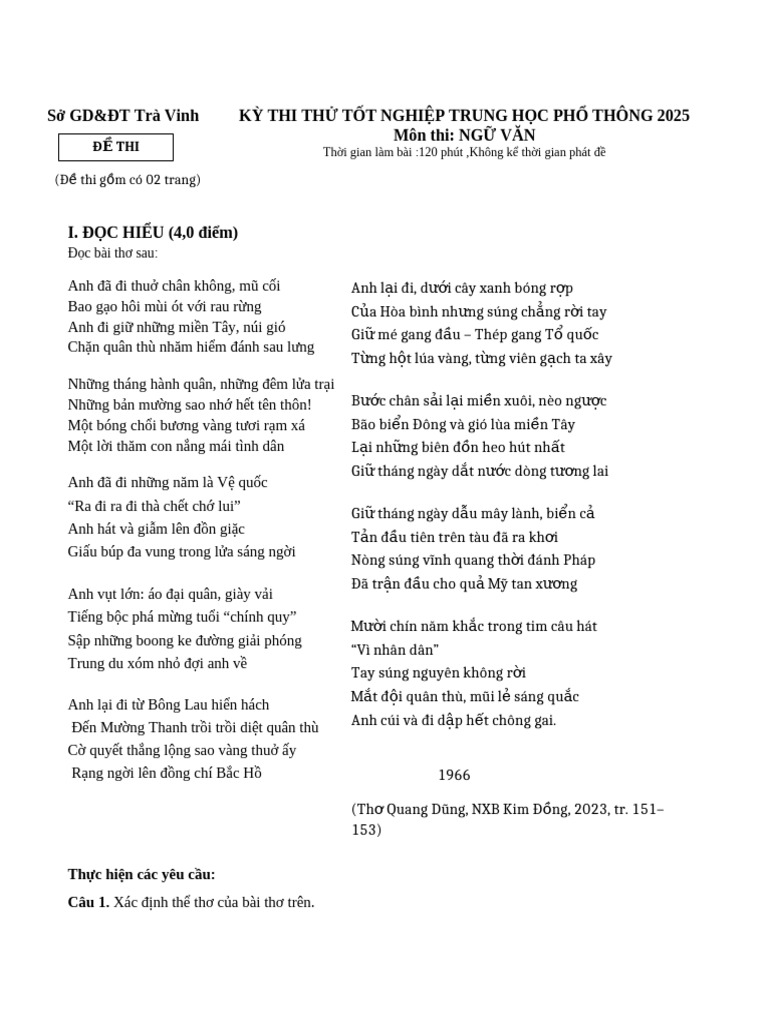 De Thi Ngu Van 2025 | PDF