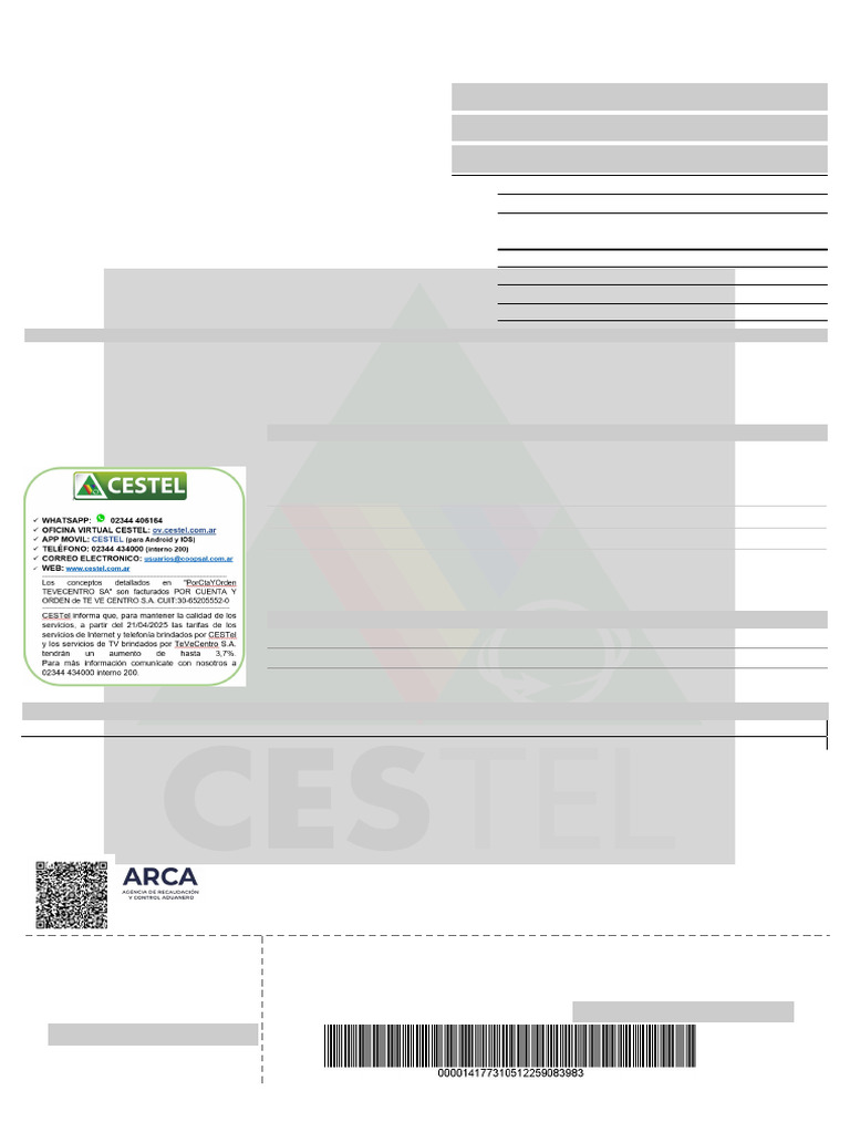 Factura CESTEL Escuela N° 14 - Abril 2025 | PDF | Factura | Impuesto al ...