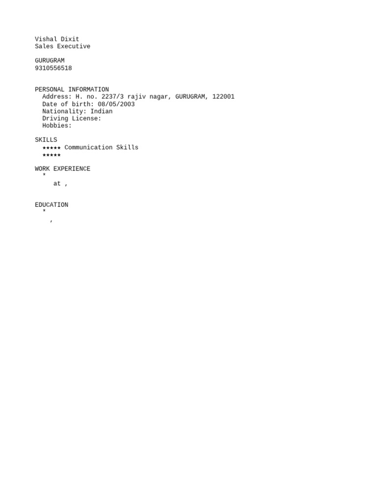 Vishal Dixit - Resume - Sales Executive | PDF