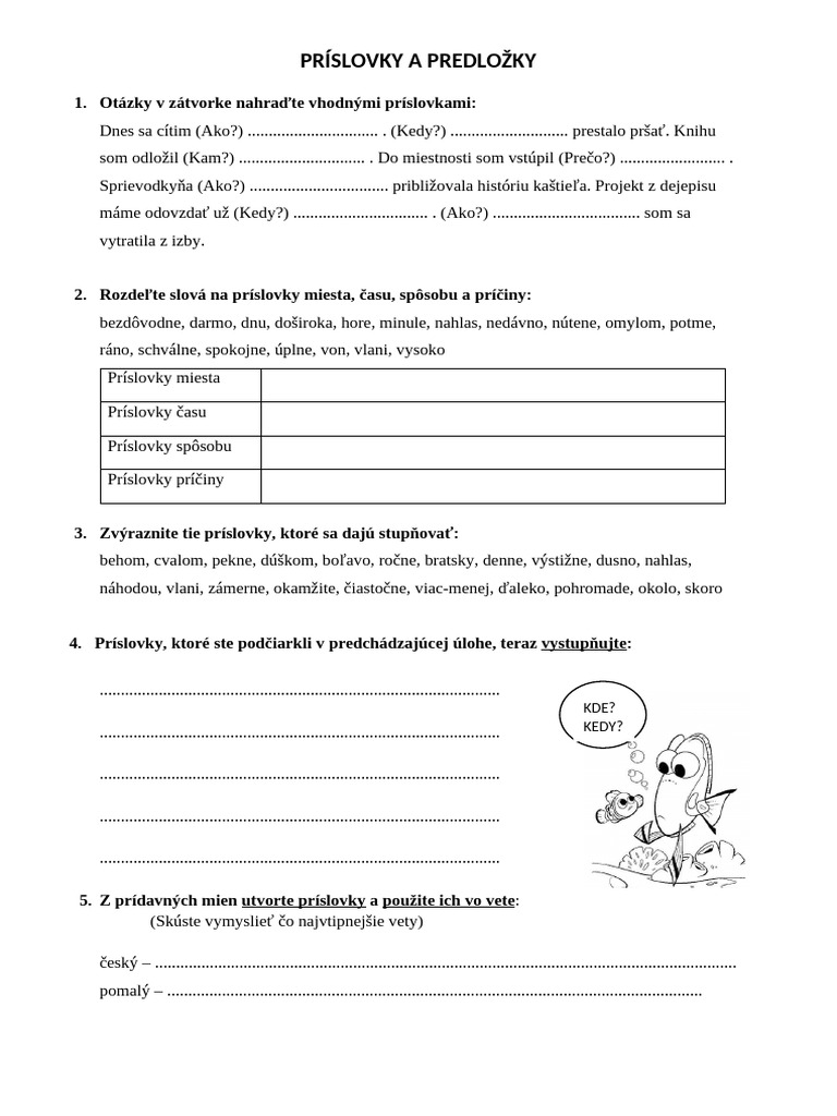 PRÍSLOVKY (Prac. List) | PDF