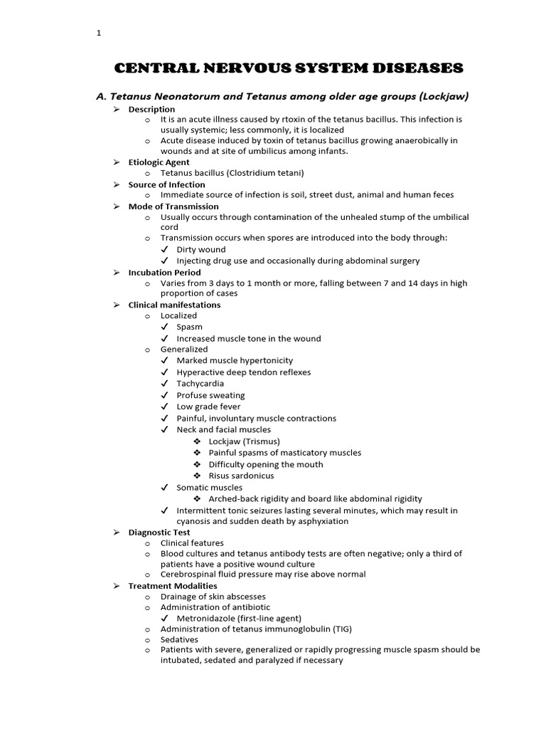 Central Nervous System Diseases | PDF | Rabies | Diseases And Disorders