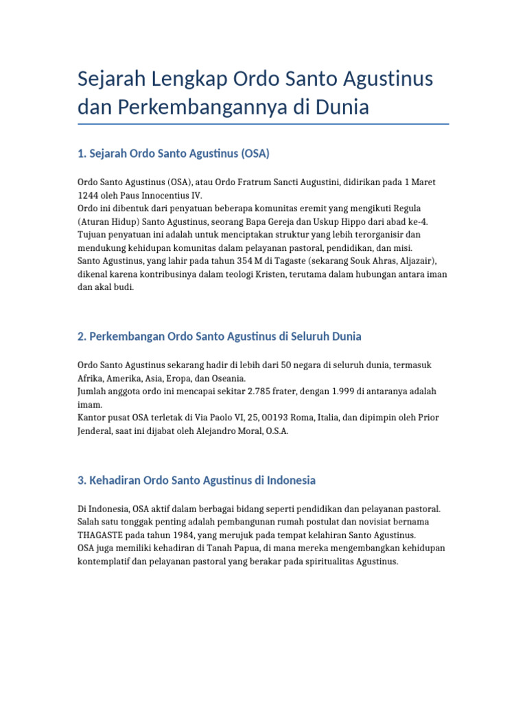 Sejarah Ordo Santo Agustinus | PDF