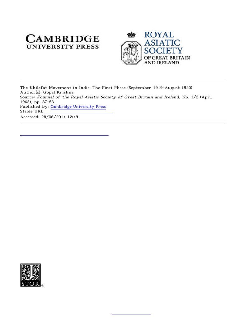 1968 Paper - The Khilafat Movement in India The First Phase (September ...