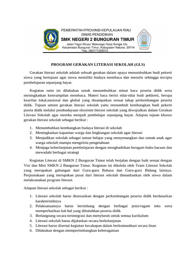 Gerakan Literasi Sekolah SMKN 2 Bunguran | PDF