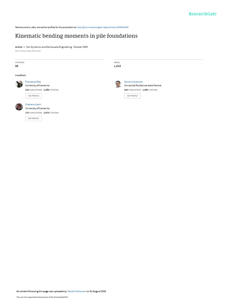 Kinematic Bending Moments in Pile Foundations | PDF | Bending | Mechanics