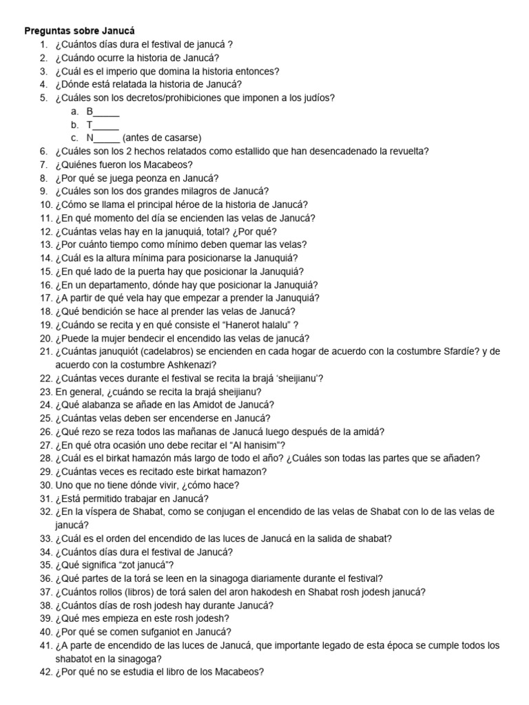 Preguntas Sobre Janucá | PDF | Janucá | Ley judía y rituales