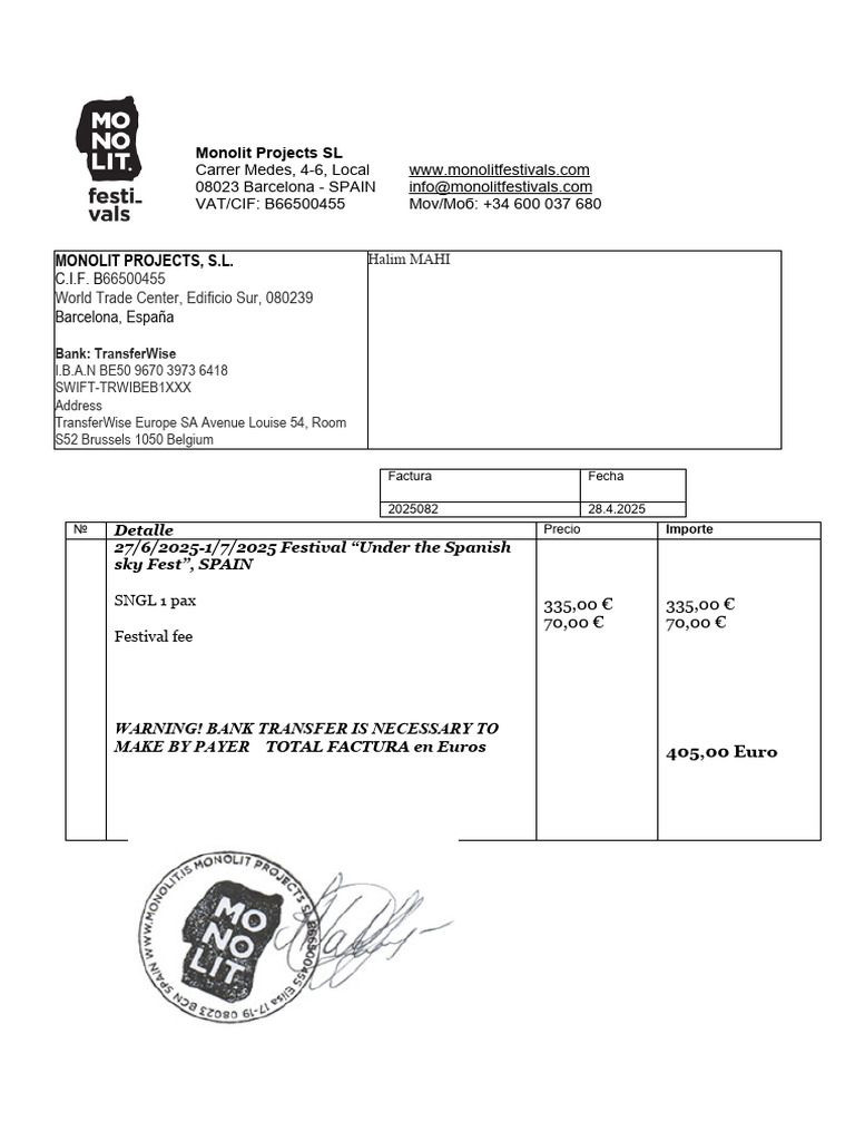 Invoice 2025082 | PDF