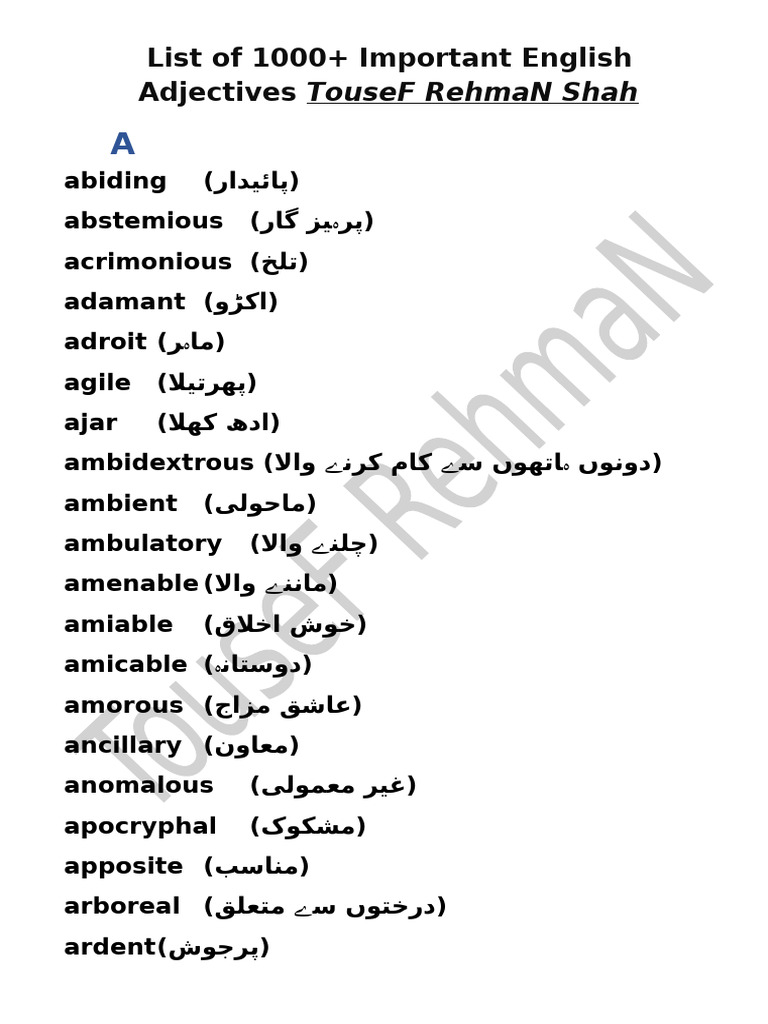 List of 1000+ Important English Adjectives 1-1 | PDF