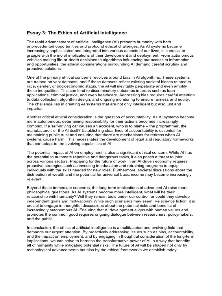 Essay 3 - The Ethics of Artificial Intelligence | PDF | Artificial ...