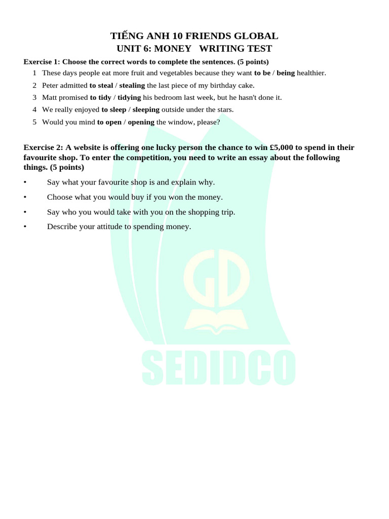 Friends Global 10 - Unit 6 - Writing Test | PDF