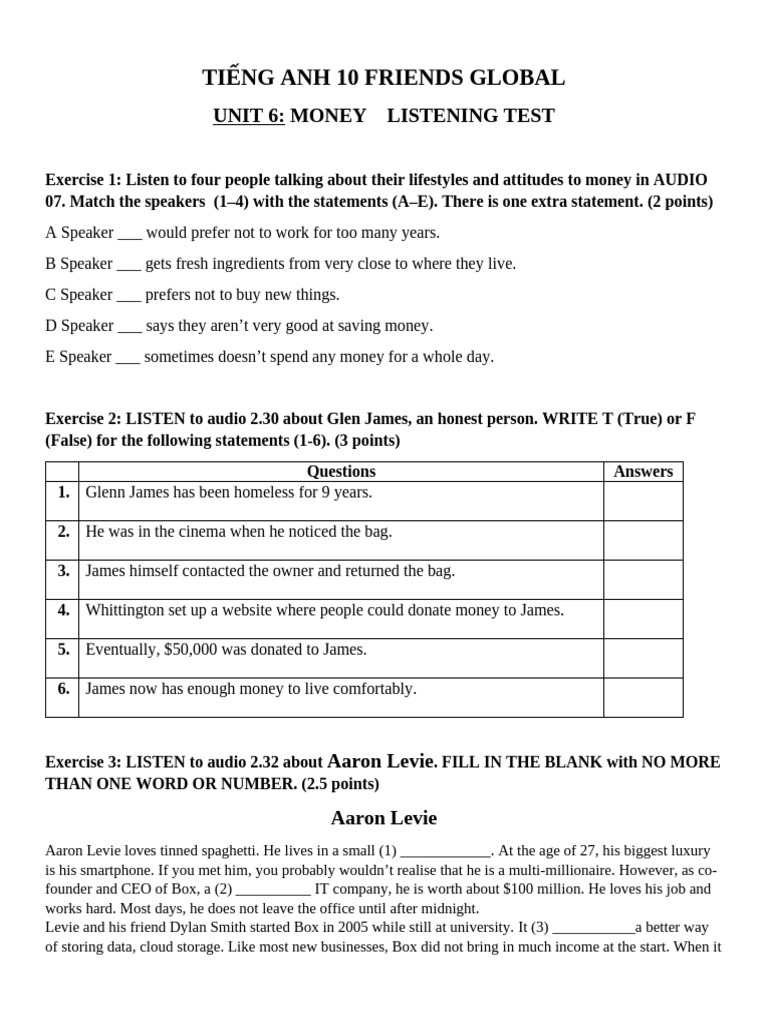 Unit 6 Listening: Money & Lifestyle | PDF