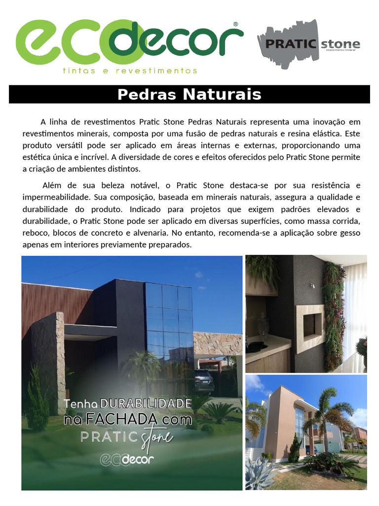 Revestimentos Pratic Stone: Beleza e Durabilidade | PDF