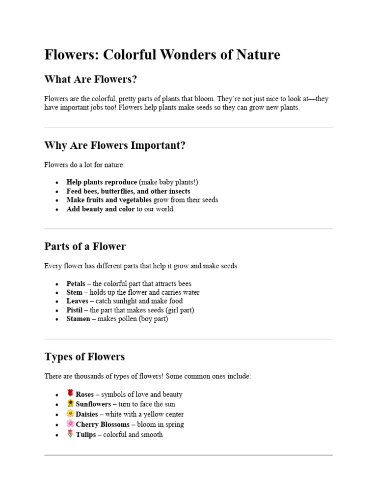 Importance and Types of Flowers | PDF