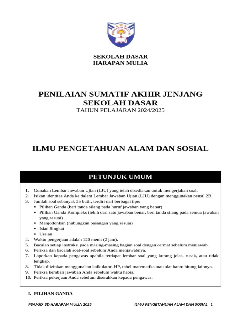 Format Soal PSAJ 2025 | PDF