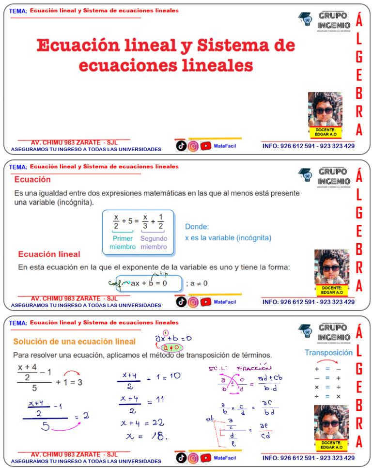 Clase de Ecuaciones Lineales | PDF