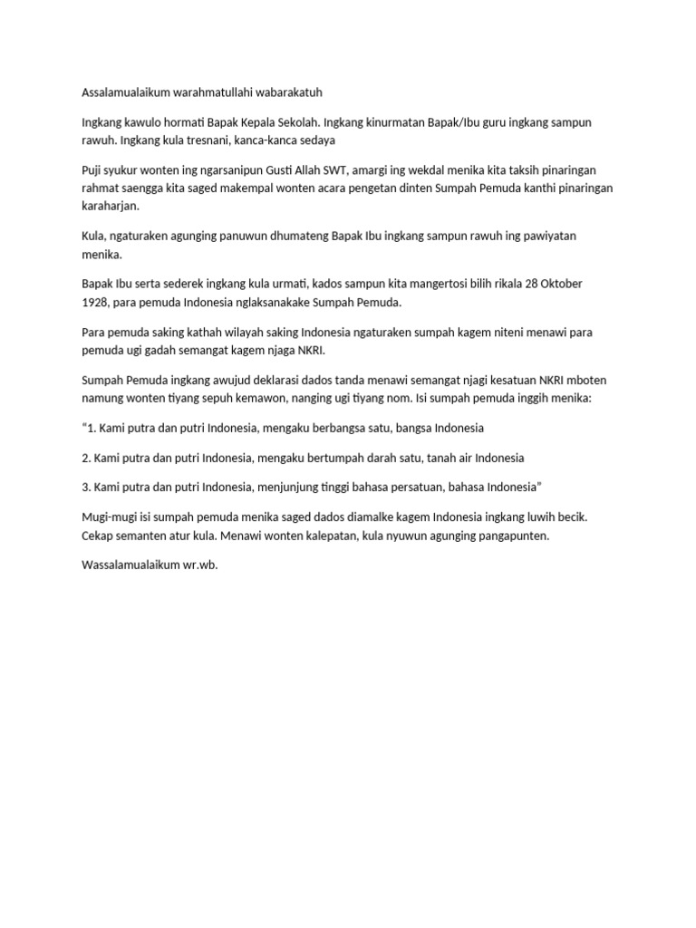 Pidato Bahasa Jawa: Sumpah Pemuda | PDF