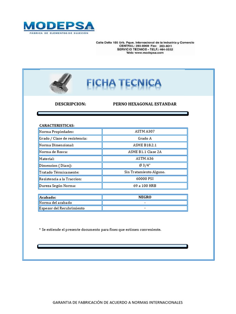 Modepsa Perno Grado A307 G-A 3-4 Negro | PDF