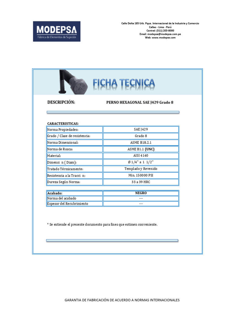 Modepsa Perno Hex. Grado 8 - 1'4 A 1 1'2-Negro | PDF