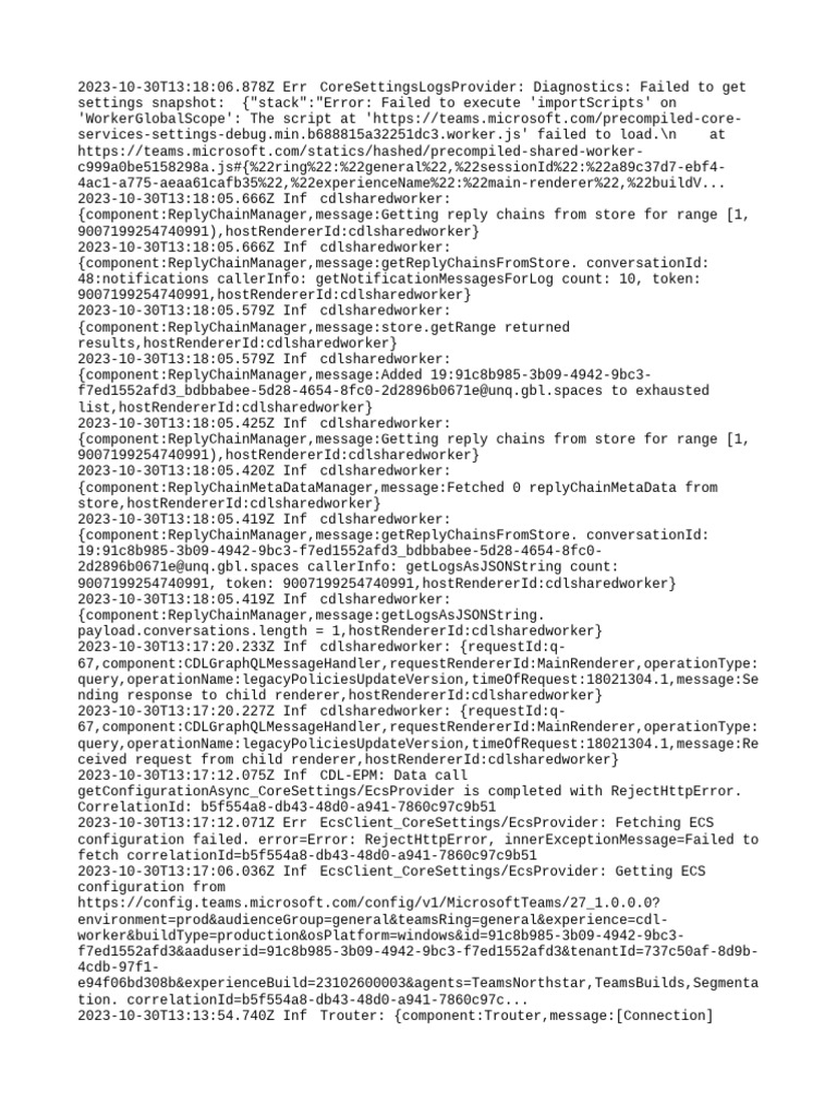 MSTeams Diagnostics Log 30 - 10 - 2023 - 14 - 18 - 04 - Cdlworker | PDF ...