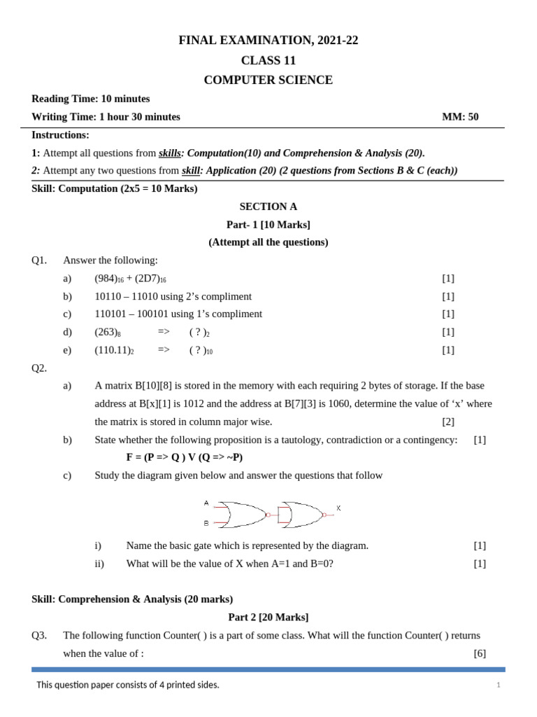 CLASS 11 Computer Science Term -4 2021-22 | PDF | Computer Hardware | Computer Science